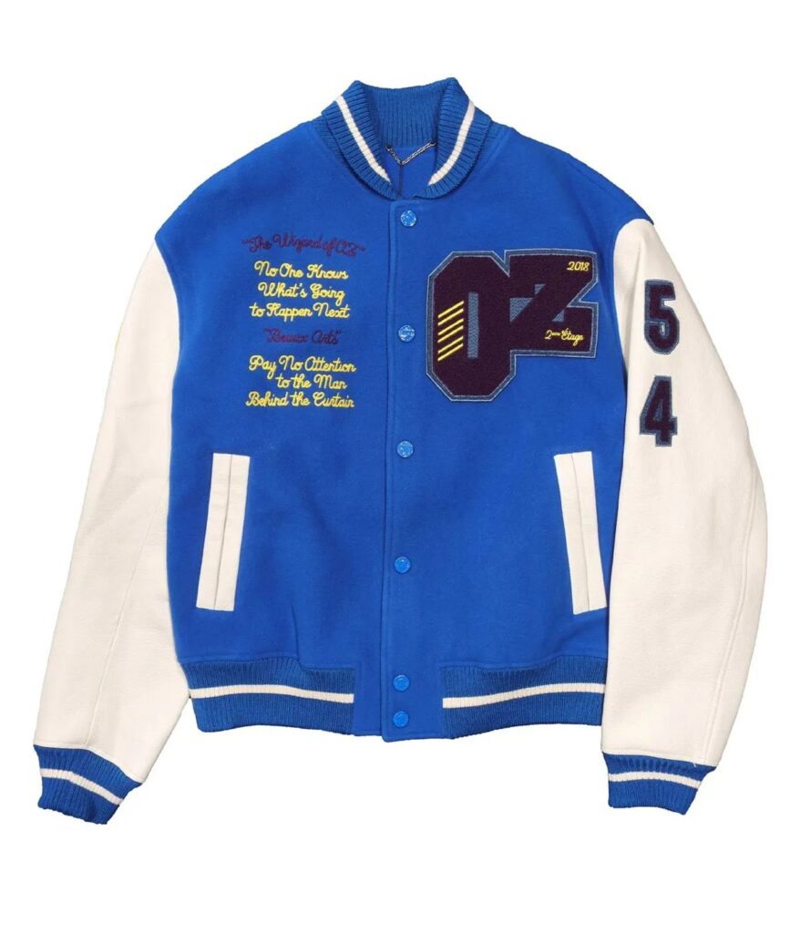 Varsity Wizard of Oz Plain Rainbow Blue and White Wool & Leather Jacket ...