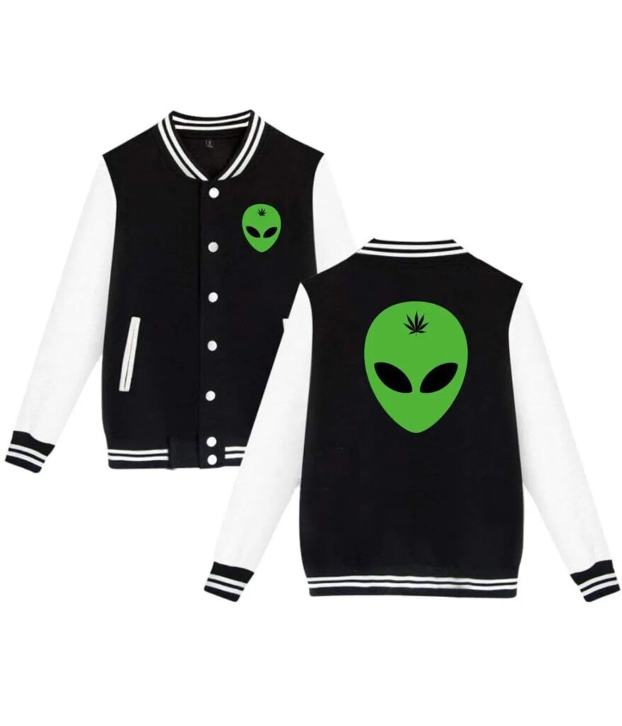 Alien Head Leaf Weed Black and White Baseball Jacket - Buy Jackets ...